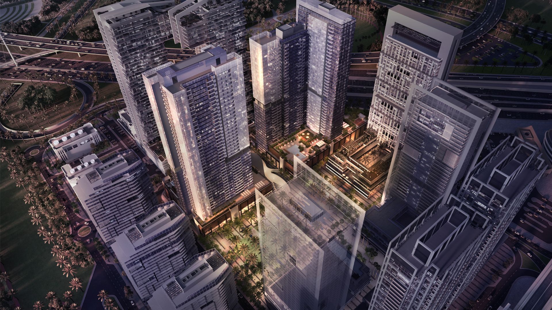 Park Views Residences are two towers connected by a podium on the ...